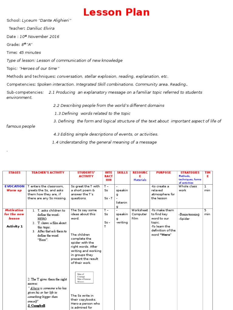 Heroes Plan | PDF | Lesson Plan | Pedagogy