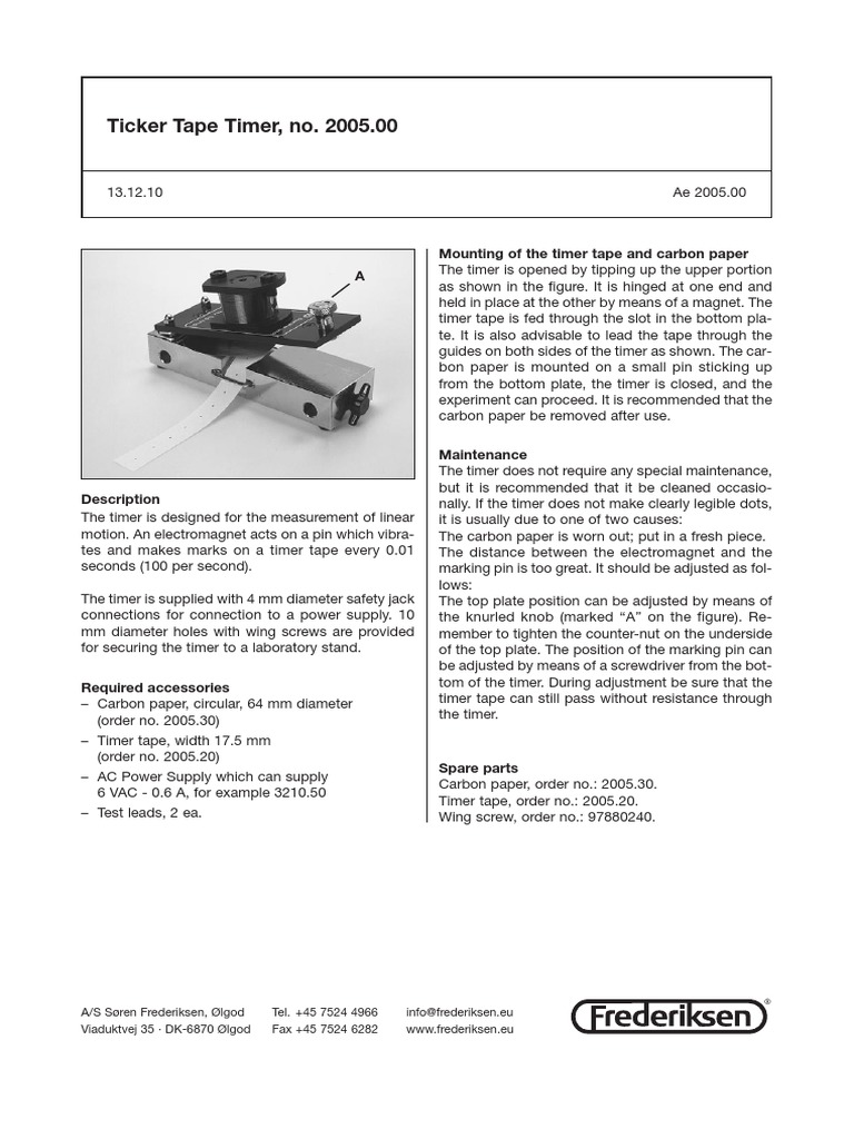 Instruction Manual For Ticker Tape Timer | PDF | Weight | Kilogram