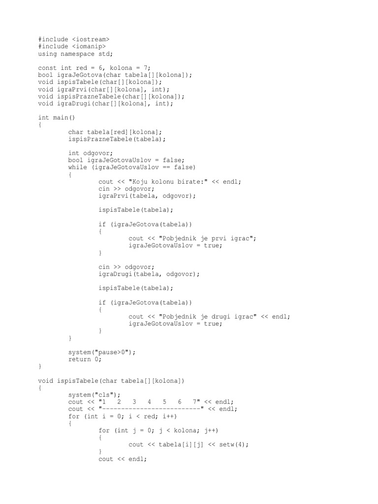 Connect Four | PDF | C++ | Computer Programming