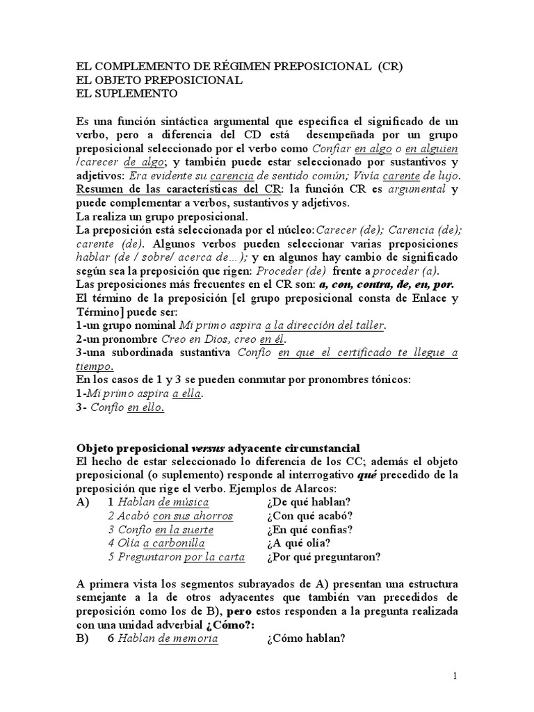Complemento de Régimen Preposicional: Definición y Ejemplos | PDF ...