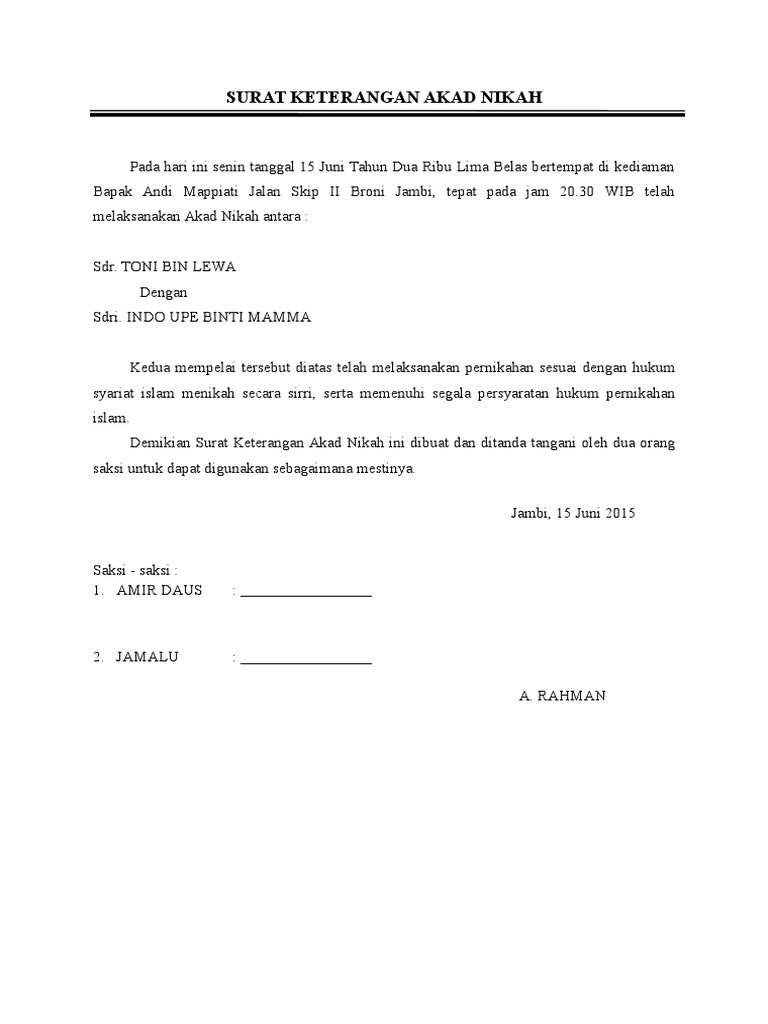 Surat Keterangan Akad Nikah | PDF