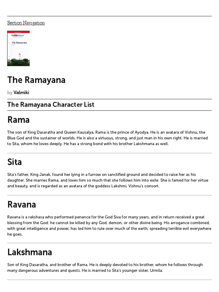 The Ramayana Characters - GradeSaver | PDF | Rama | Sita
