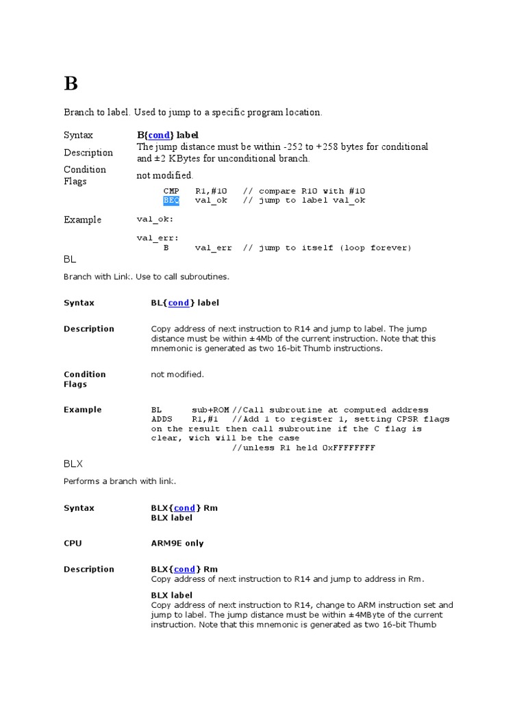 Branch Instructions | Download Free PDF | Instruction Set | Arm ...
