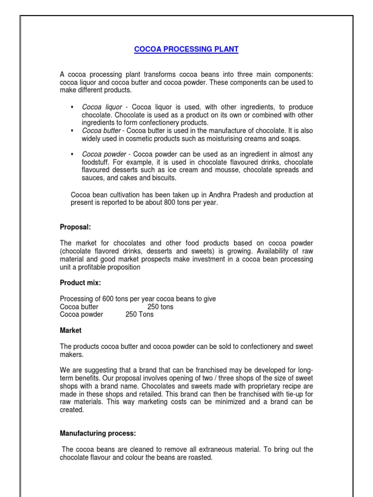 Transforming Cocoa Beans into Value-Added Products: A Proposal for ...
