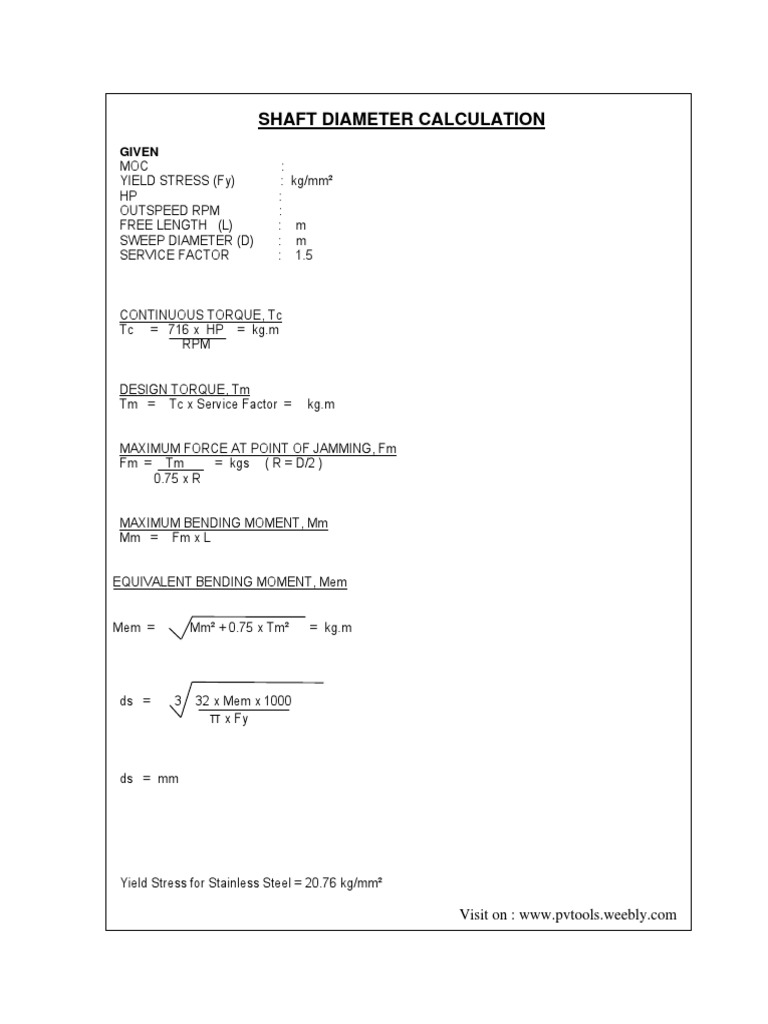 Agitator Shaft Diameter Calculation PDF | PDF | Classical Mechanics | Mechanical Engineering
