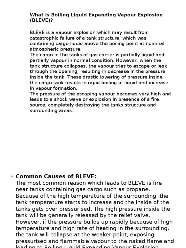 What Is Boiling Liquid Expanding Vapour Explosion (BLEVE) ? | PDF