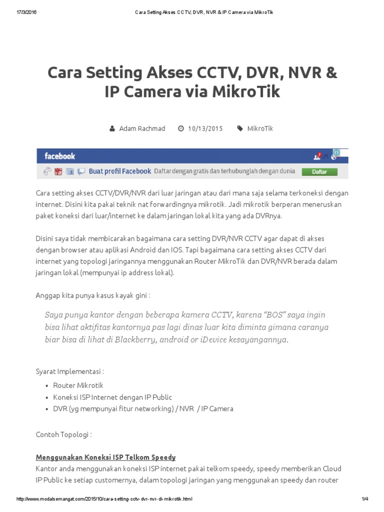 Cara Setting Akses CCTV, DVR, NVR & IP Camera Via MikroTik | PDF
