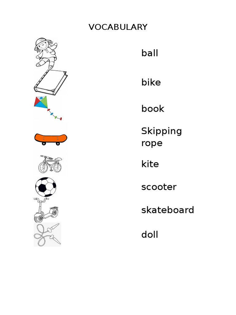 Ball Bike Book Skipping Rope Kite Scooter Skateboard Doll: Vocabulary | PDF