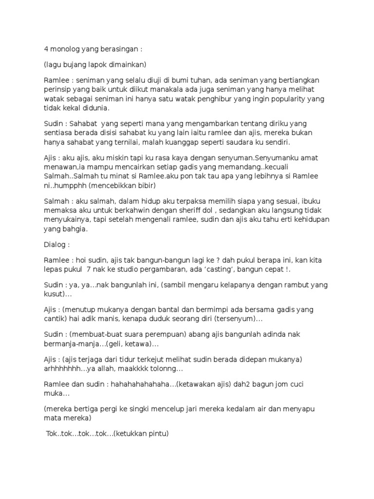 Seniman Bujang Lapuk Monolog&Dialog | PDF