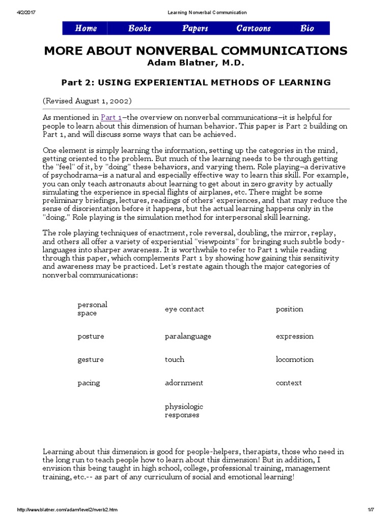 Learning Nonverbal Communication 2 | PDF | Nonverbal Communication ...
