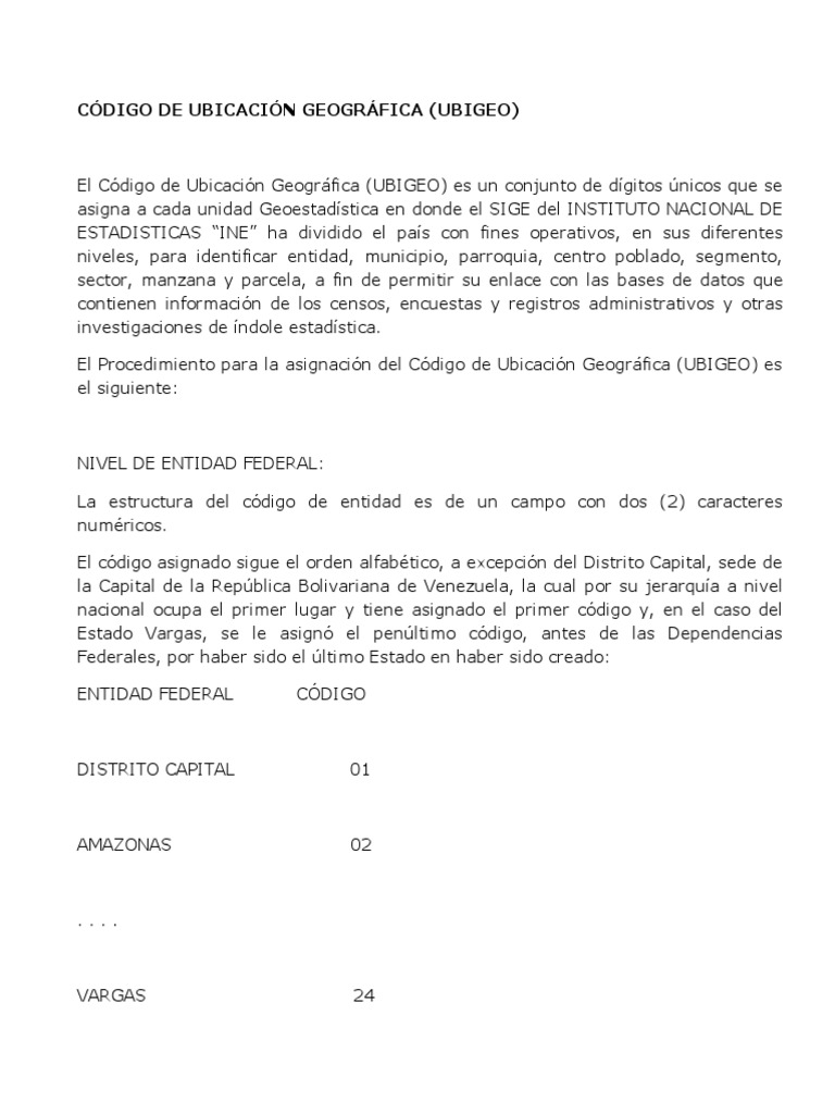 Código de Ubicación Geográfica | PDF | Venezuela | Federación