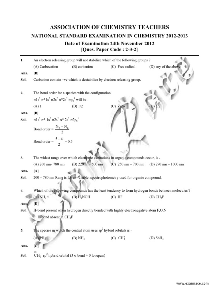 NSEC Solved Paper 2012 | Download Free PDF | Chemical Bond | Hydrogen Bond