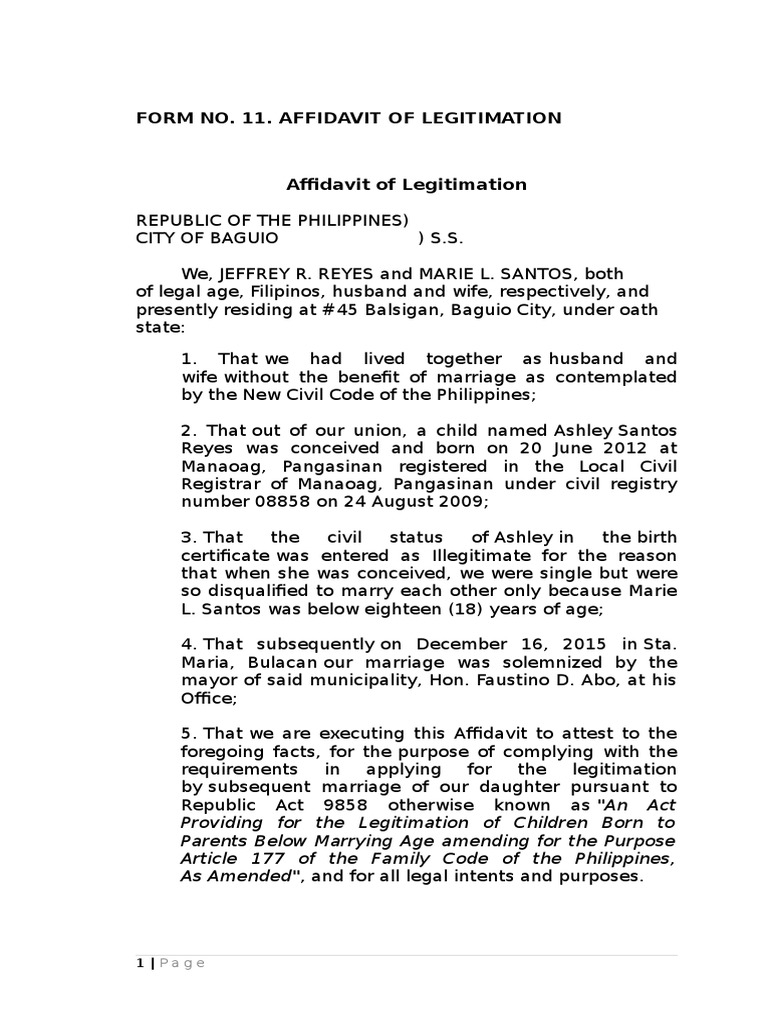 Form No. 11. Affidavit of Legitimation | PDF | Affidavit | Government Information