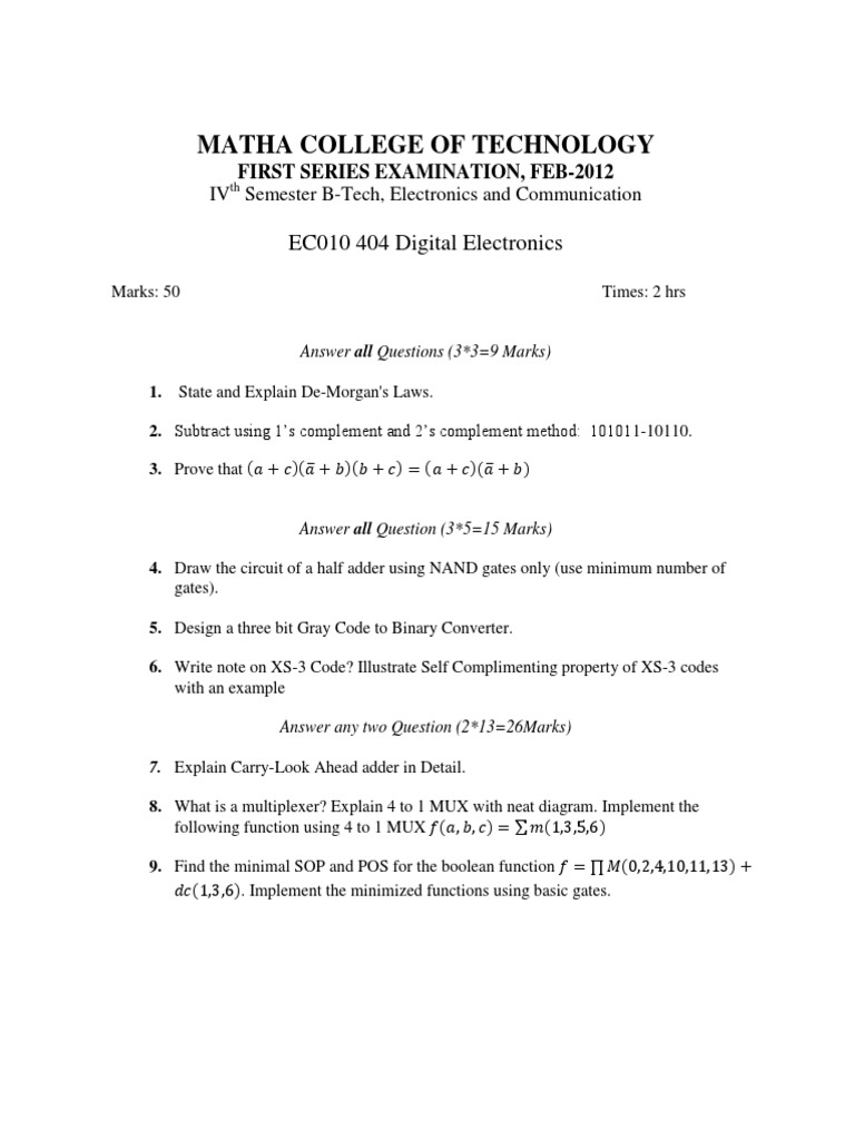 First Series Digital Electronics | PDF