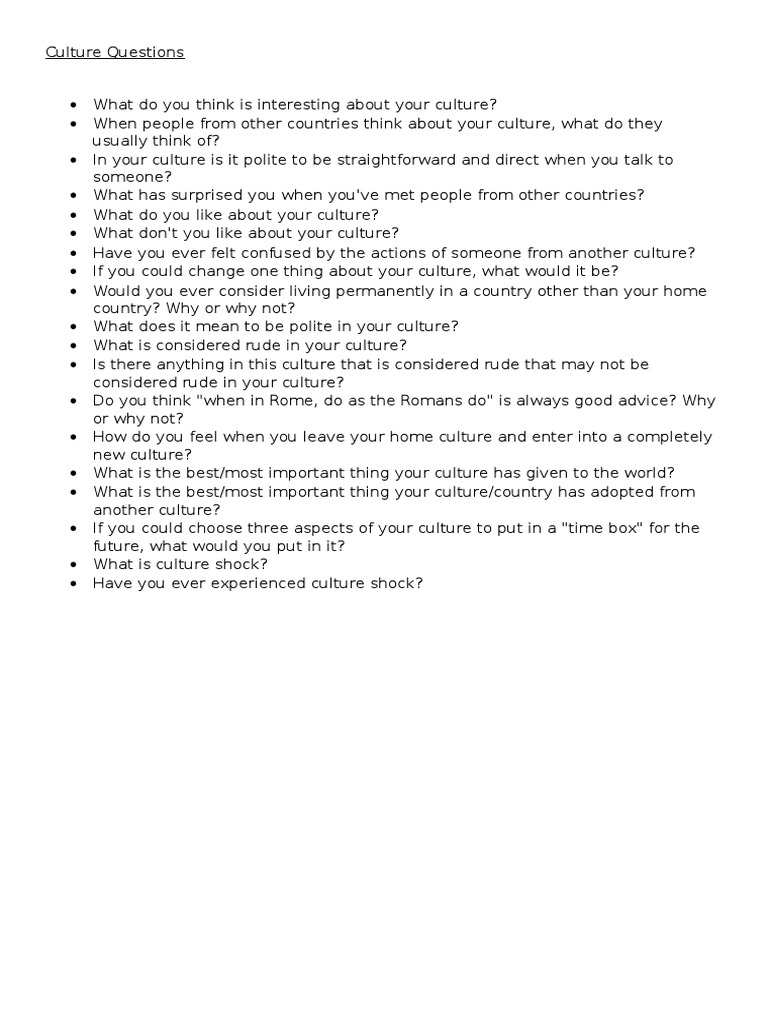 Conversation Questions - Culture V3 | PDF
