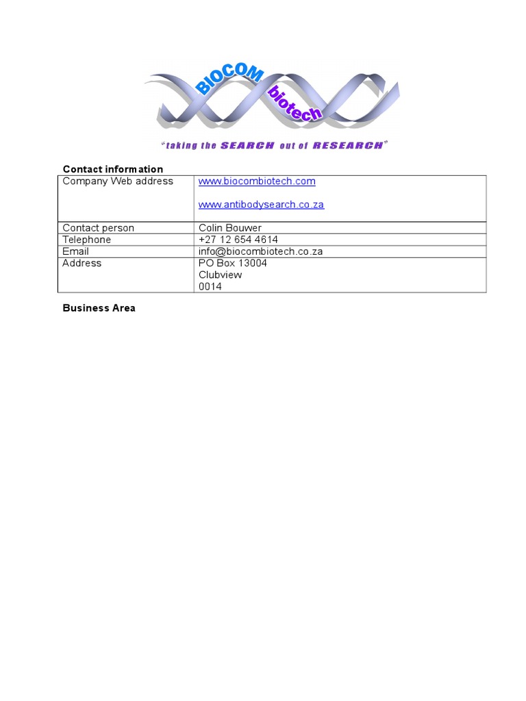 Contact Information: Company Web Address | PDF | Gene Expression ...
