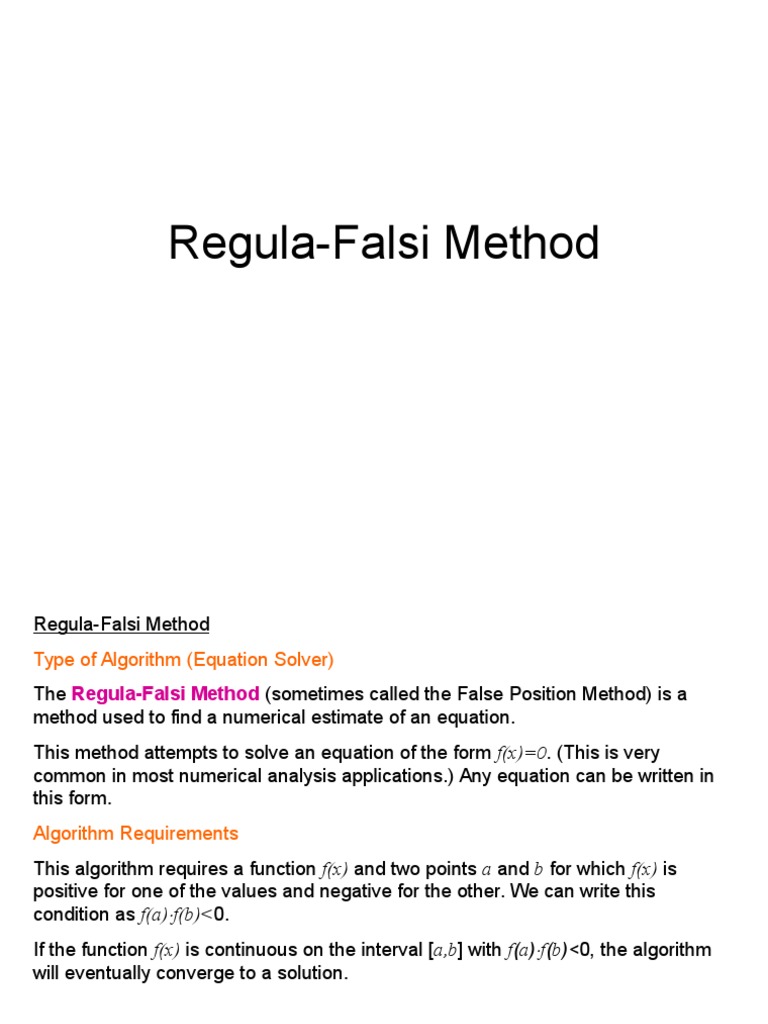 Regula Falsi Method | PDF | Analysis | Mathematics Of Computing