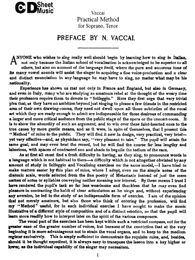 Vaccai Metodo de Practica para Soprano y Tenor PDF | PDF