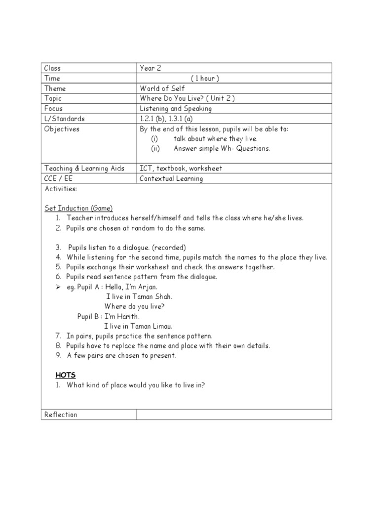 Unit 2 Where Do You Live | PDF | Lesson Plan | Semiotics