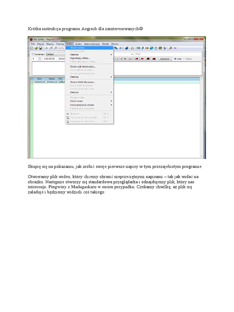 Krótka Instrukcja Programu Aegisub Dla Zainteresowanych | PDF
