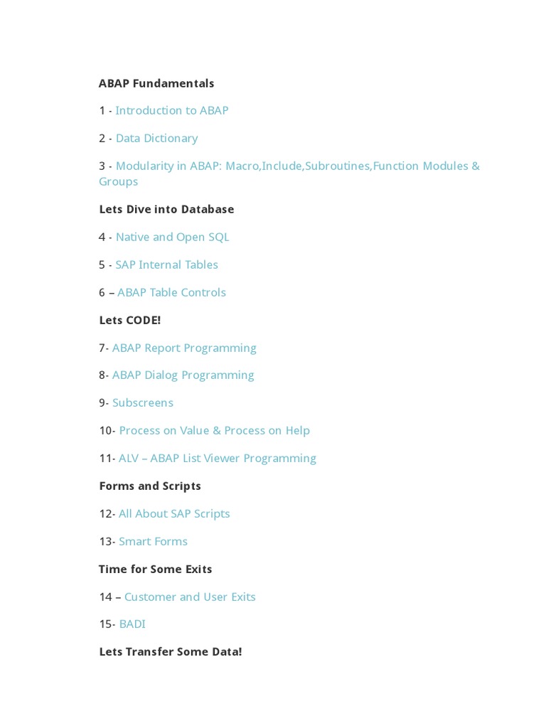 ABAP Fundamentals | PDF | Subroutine | Computer Data ABAP Fundamentals | PDF | Subroutine | Computer Data