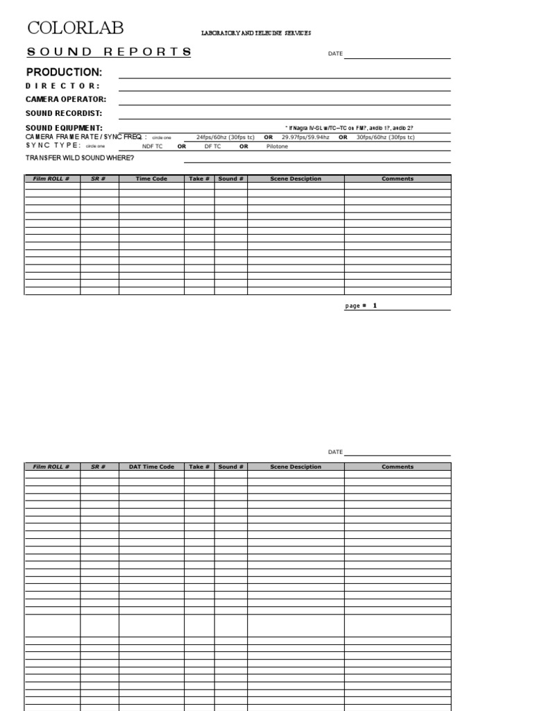 Colorlab: Production: Sound Reports | PDF | Frame Rate | Filmmaking