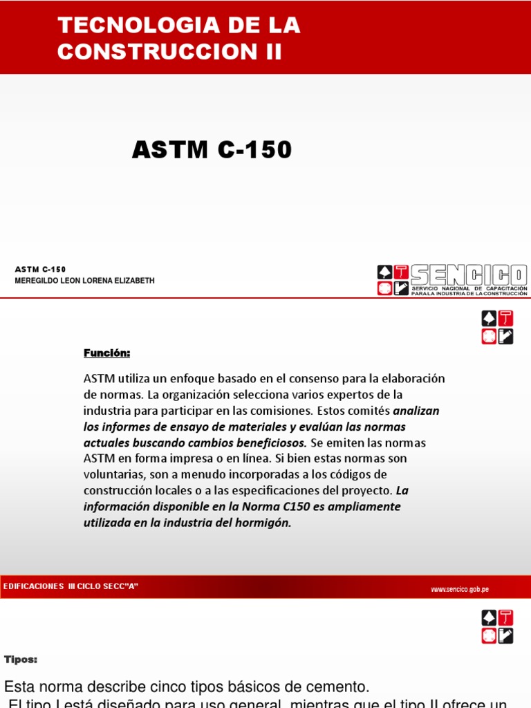 ASTM C-150 Cemento Portland I | Cemento | Ingeniería de construcción