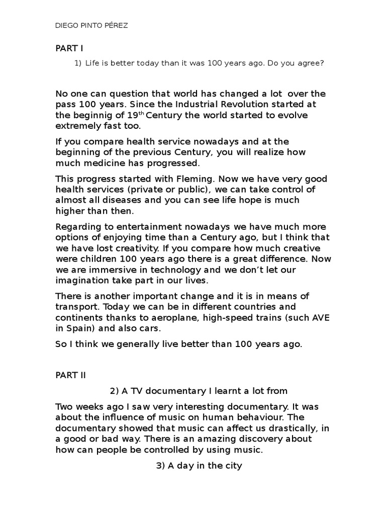 1) Life Is Better Today Than It Was 100 Years Ago. Do You Agree? | PDF