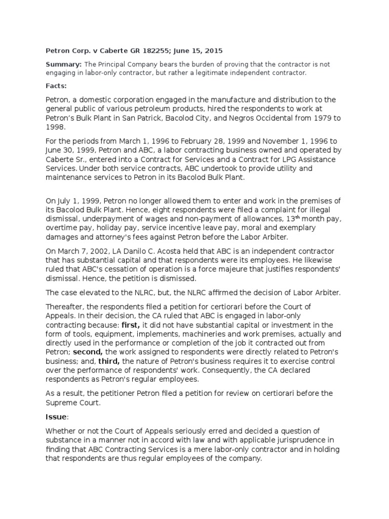 Labor Only Contracting Digest | PDF | Independent Contractor | Employment