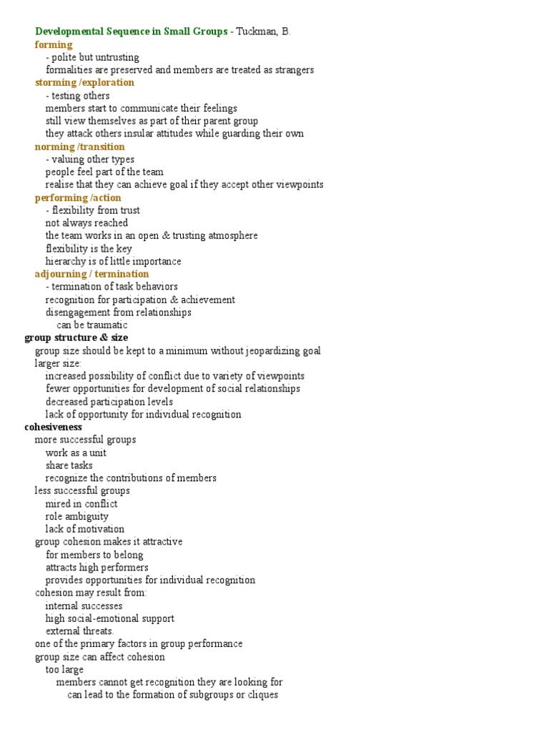 Tuckman's Developmental Sequence in Groups | PDF