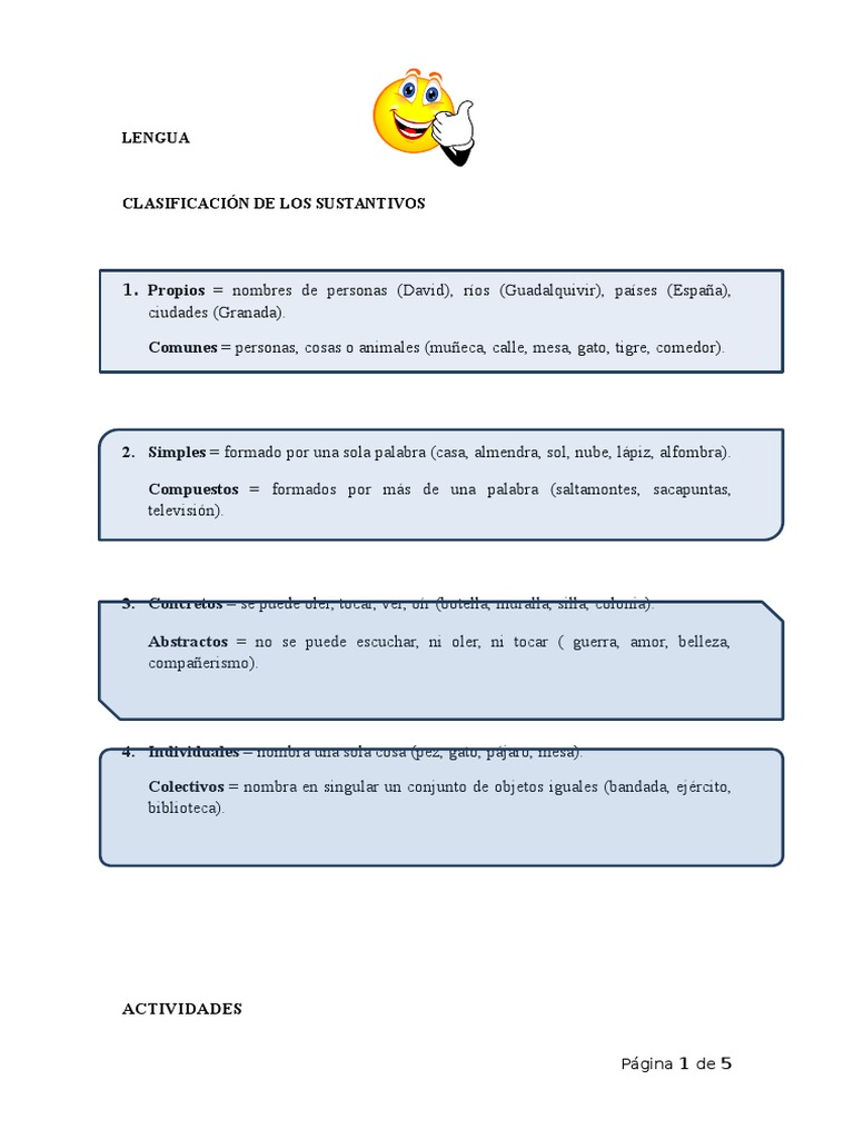 CLASIFICACIÓN SUSTANTIVOS | PDF | Sustantivo | Adjetivo