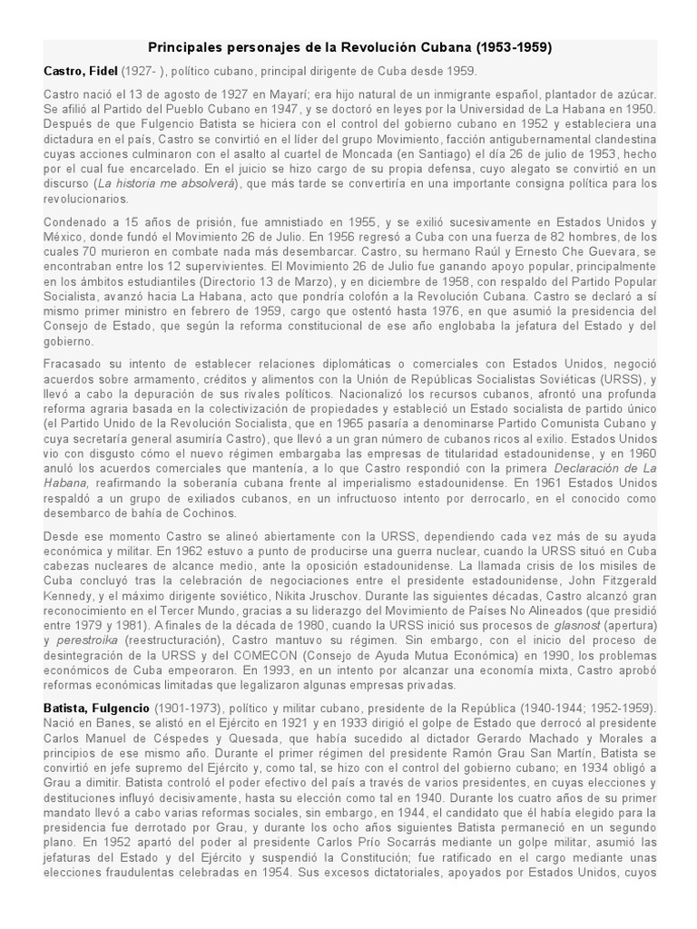 Personajes Clave de la Revolución Cubana | PDF | Fulgencio Batista ...