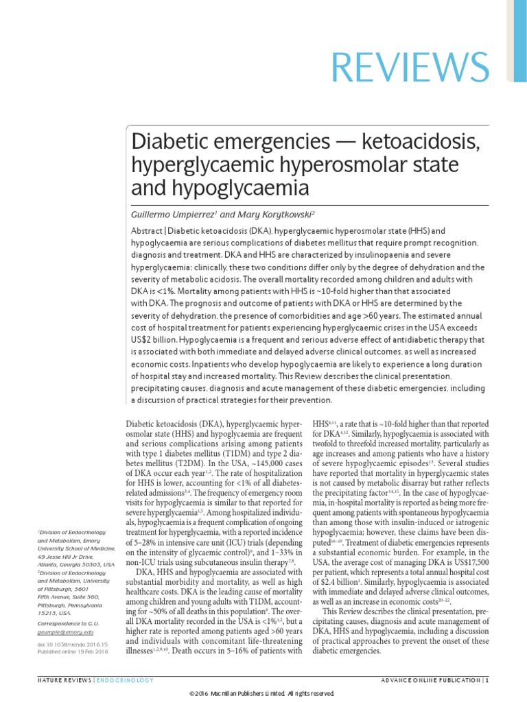 Diabetic Emergencies PDF | PDF | Hyperglycemia | Diabetes Mellitus
