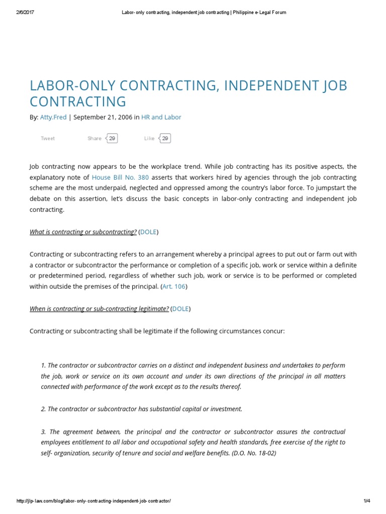 Labor-Only Contracting, Independent Job Contracting | PDF | Independent ...