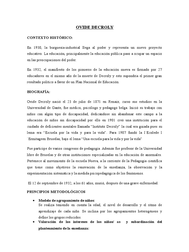 Teoria Decroly | PDF | Aprendizaje | Epistemología