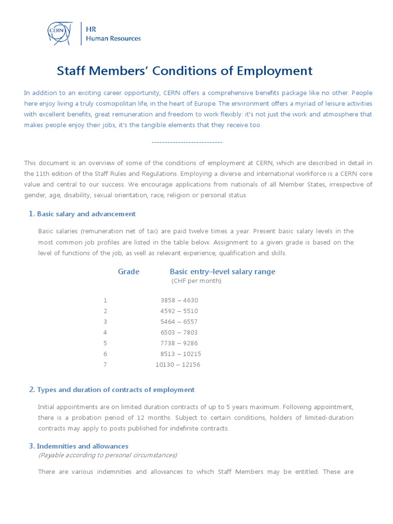 CERN Employment Conditions 2016 | PDF | Employment | Salary