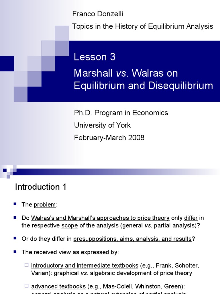Lesson 3 Marshall vs. Walras On Equilibrium and Disequilibrium | PDF ...