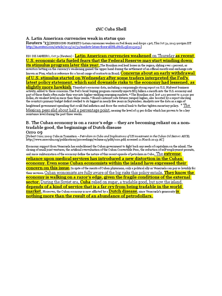 1NC Dutch Disease Cuba Shell | PDF | Economic Growth | Capital Account