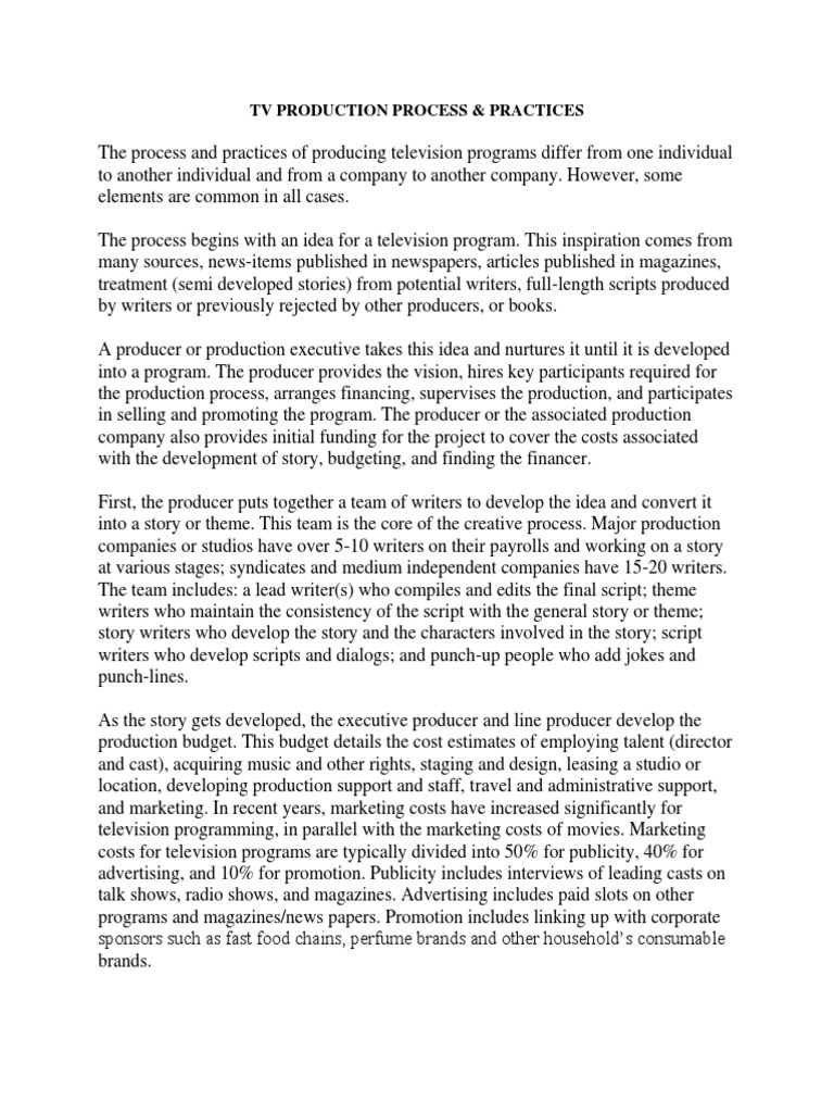 TV Production Process | PDF | Television Programs | Filmmaking