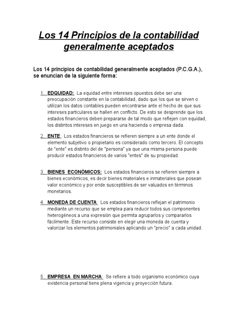 Los 14 Principios de La Contabilidad Generalmente Aceptados ...