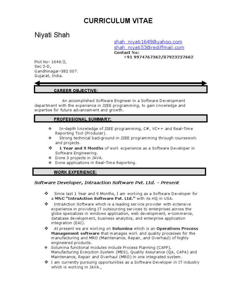 Niyati CV Experience | PDF | Oracle Database | Programmer