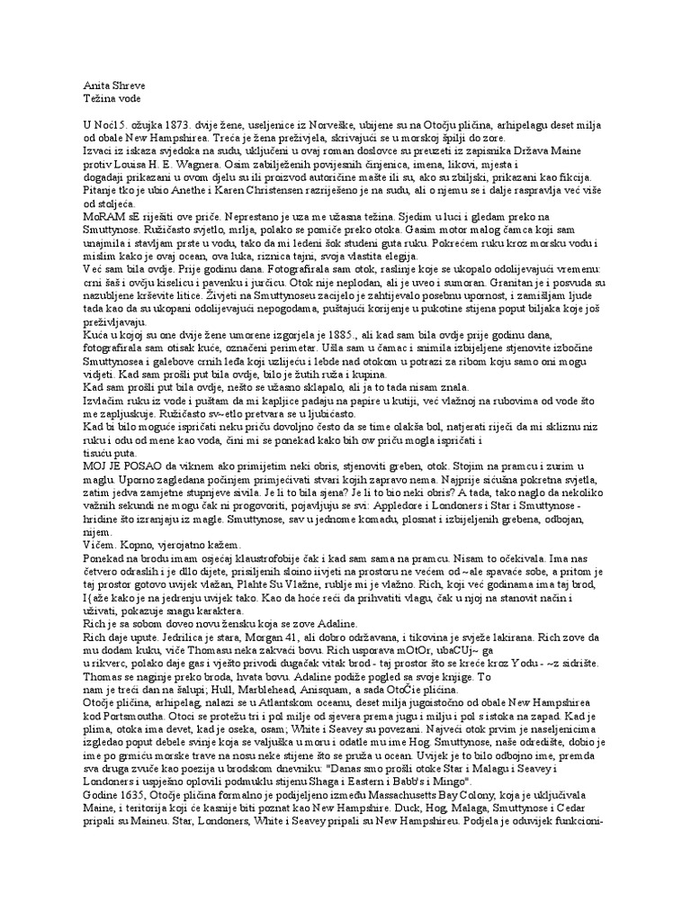 Anita Shreve-Tezina Vode PDF | PDF