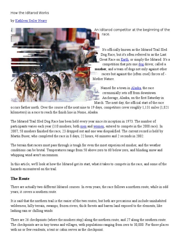 How The Iditarod Works | PDF | Iditarod Trail Sled Dog Race | Sledding