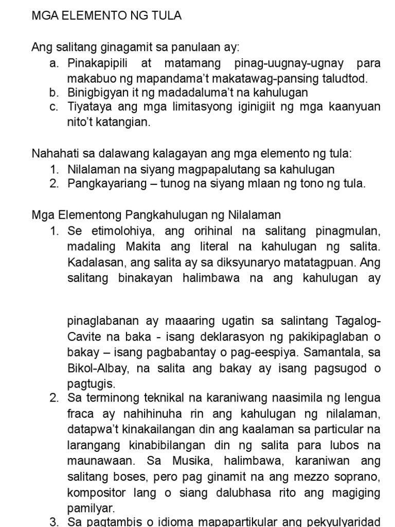 Mga Elemento NG Tula | PDF
