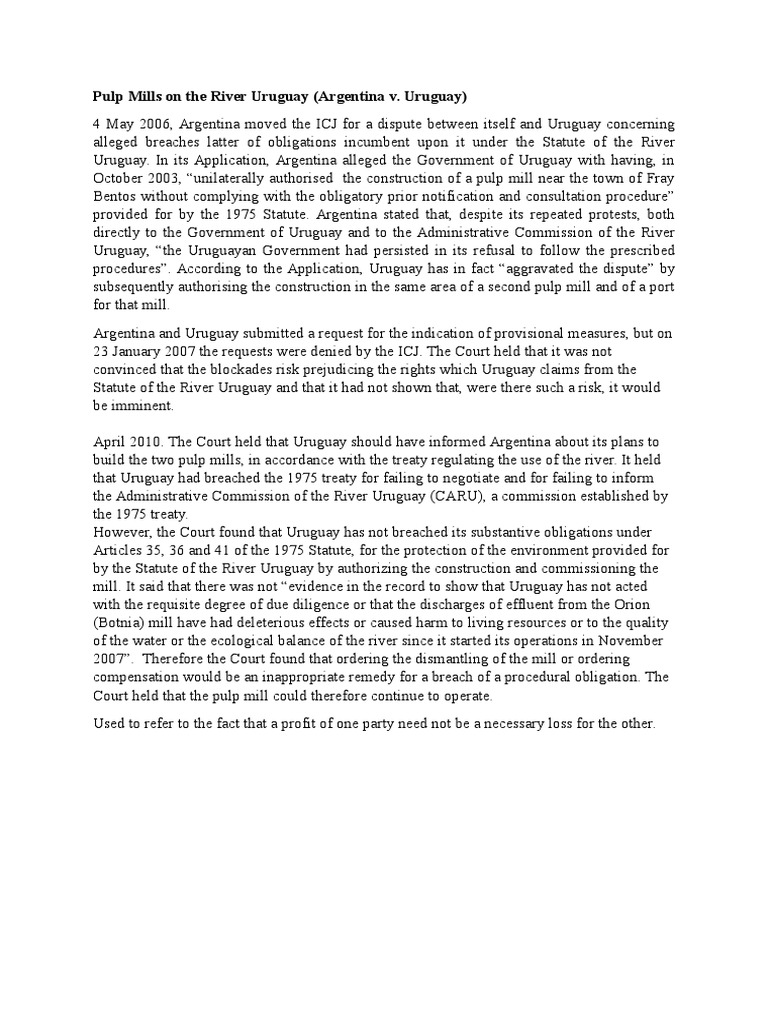 Pulp Mills On The River Uruguay | PDF | Public Sphere | Common Law