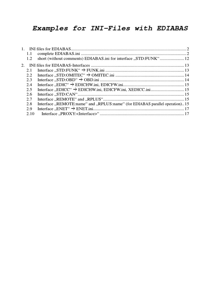 Contoh INI-Files untuk EDIABAS | PDF