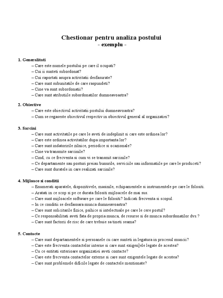 Exemplu Chestionar Analiza Post PDF | PDF