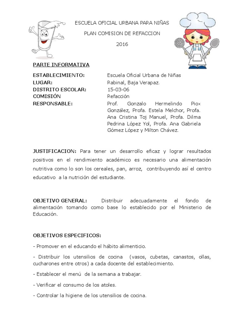 Plan de Refacción Escolar 2016 | PDF | Comida y bebida | Alimentos