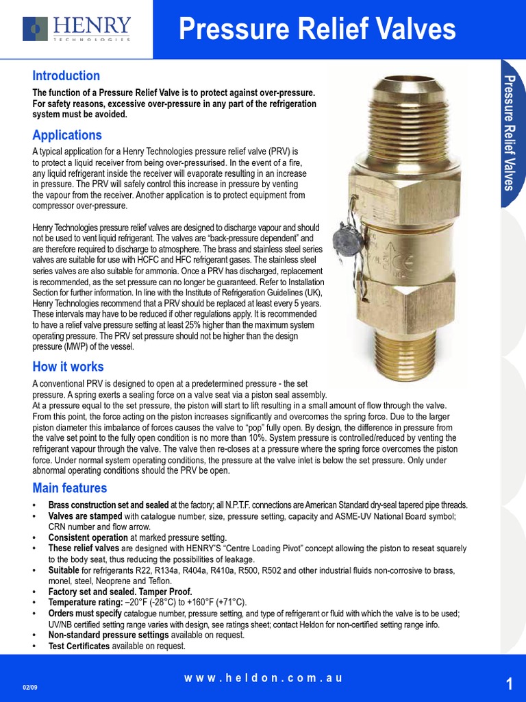 Pressure Relief Valves Henry | PDF | Valve | Pressure