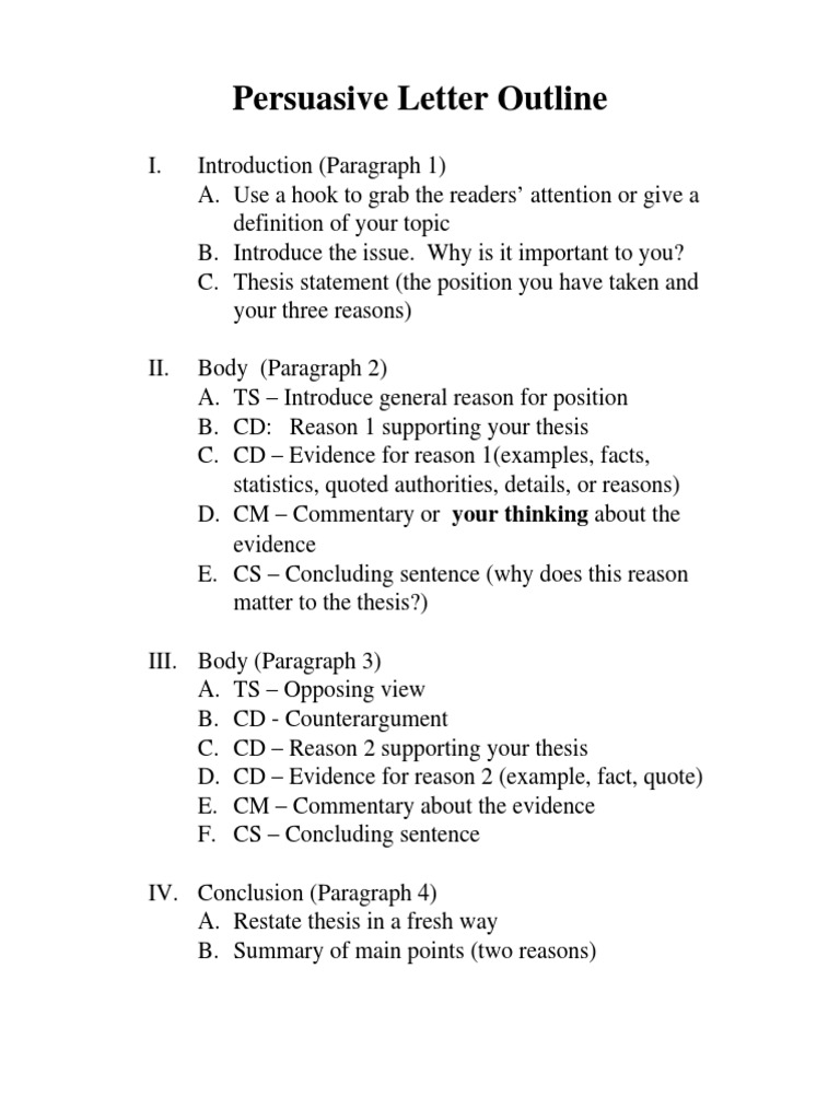 Persuasive Letter Outline | PDF